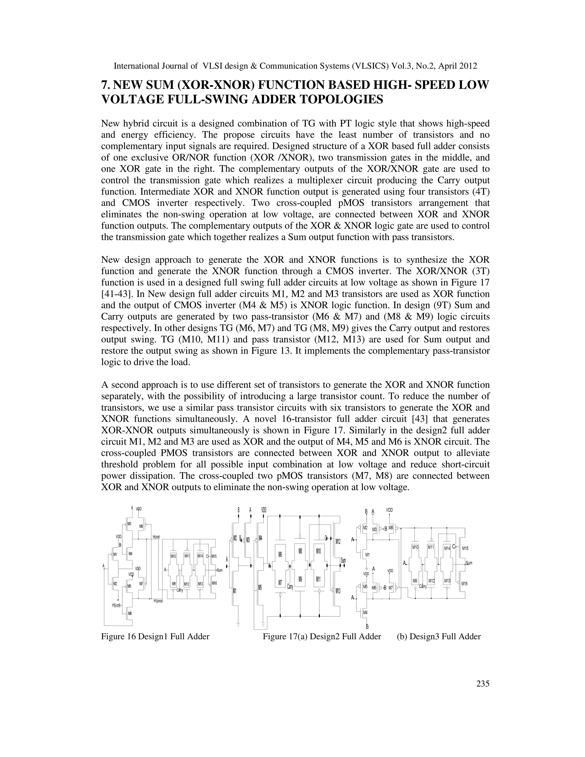 Comparative Performance Analysis Of Xorxnor Function Based High Speed Cmos Full Adder Circuits