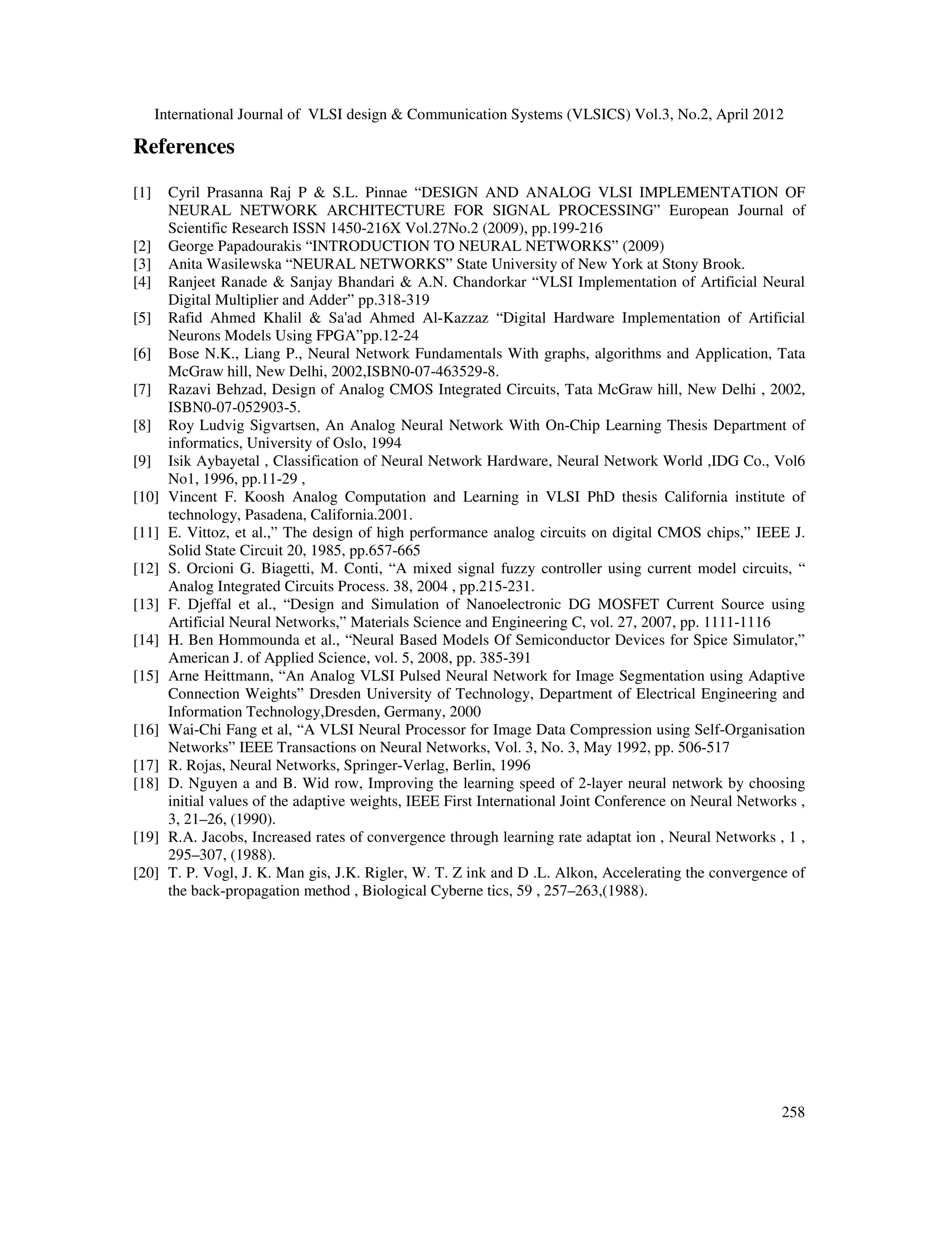 Analog Vlsi Implementation Of Neural Network Architecture For Signal Processing Pdf