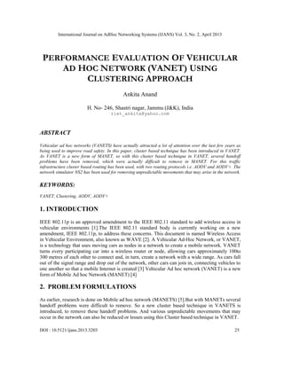 Performance Evaluation of Vehicular Ad Hoc Network (Vanet) Using Clustering Approach | PDF ...