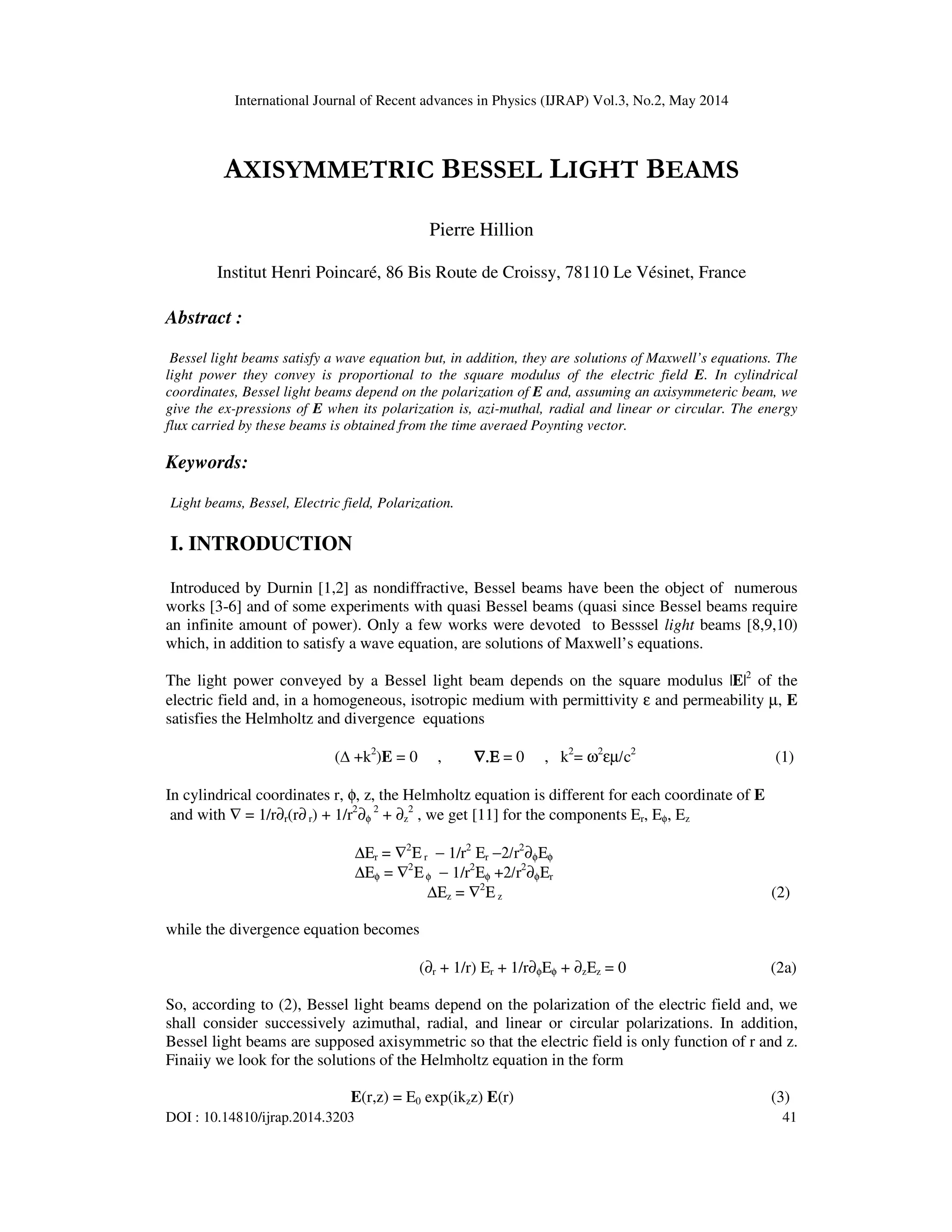 Axisymmetric Bessel Light Beams | PDF