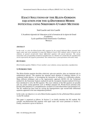 Exact Solutions of the Klein-Gordon Equation for the Q-Deformed Morse Potential using Nikiforov ...