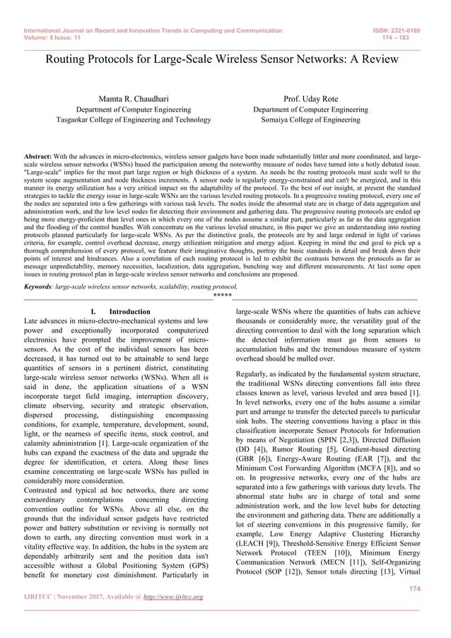 Routing Protocols for Large-Scale Wireless Sensor Networks: A Review | PDF