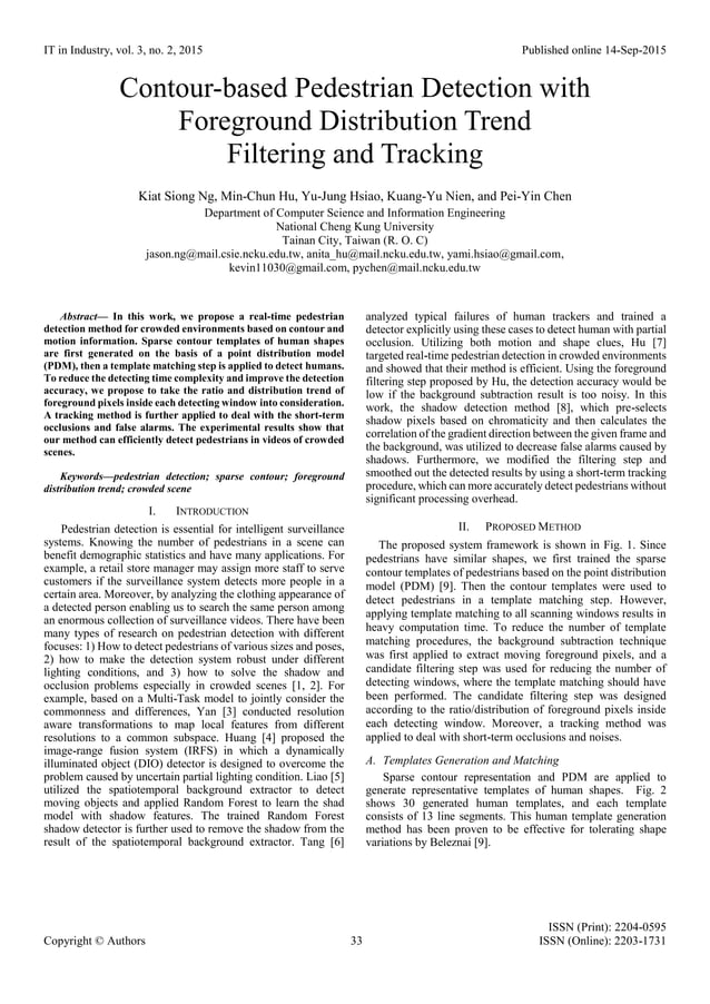 Contour-based Pedestrian Detection with Foreground Distribution Trend Filtering and Tracking | PDF