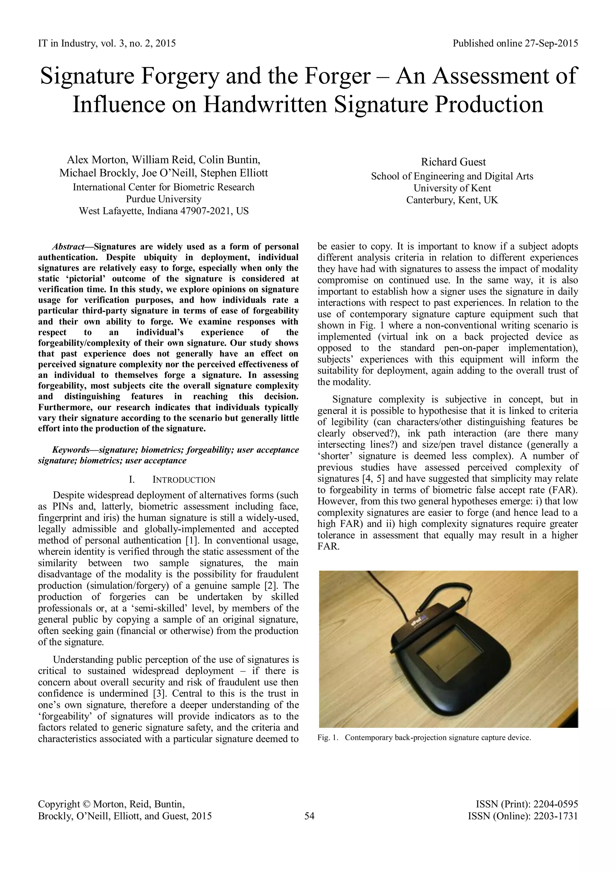 Signature Forgery and the Forger – An Assessment of Influence on ...