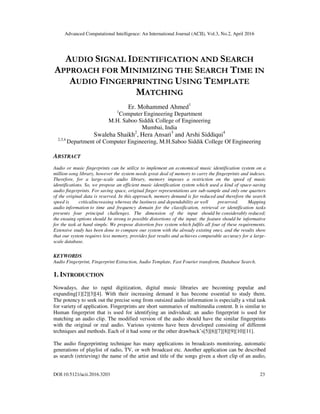 AUDIO SIGNAL IDENTIFICATION AND SEARCH APPROACH FOR MINIMIZING THE SEARCH TIME IN AUDIO ...