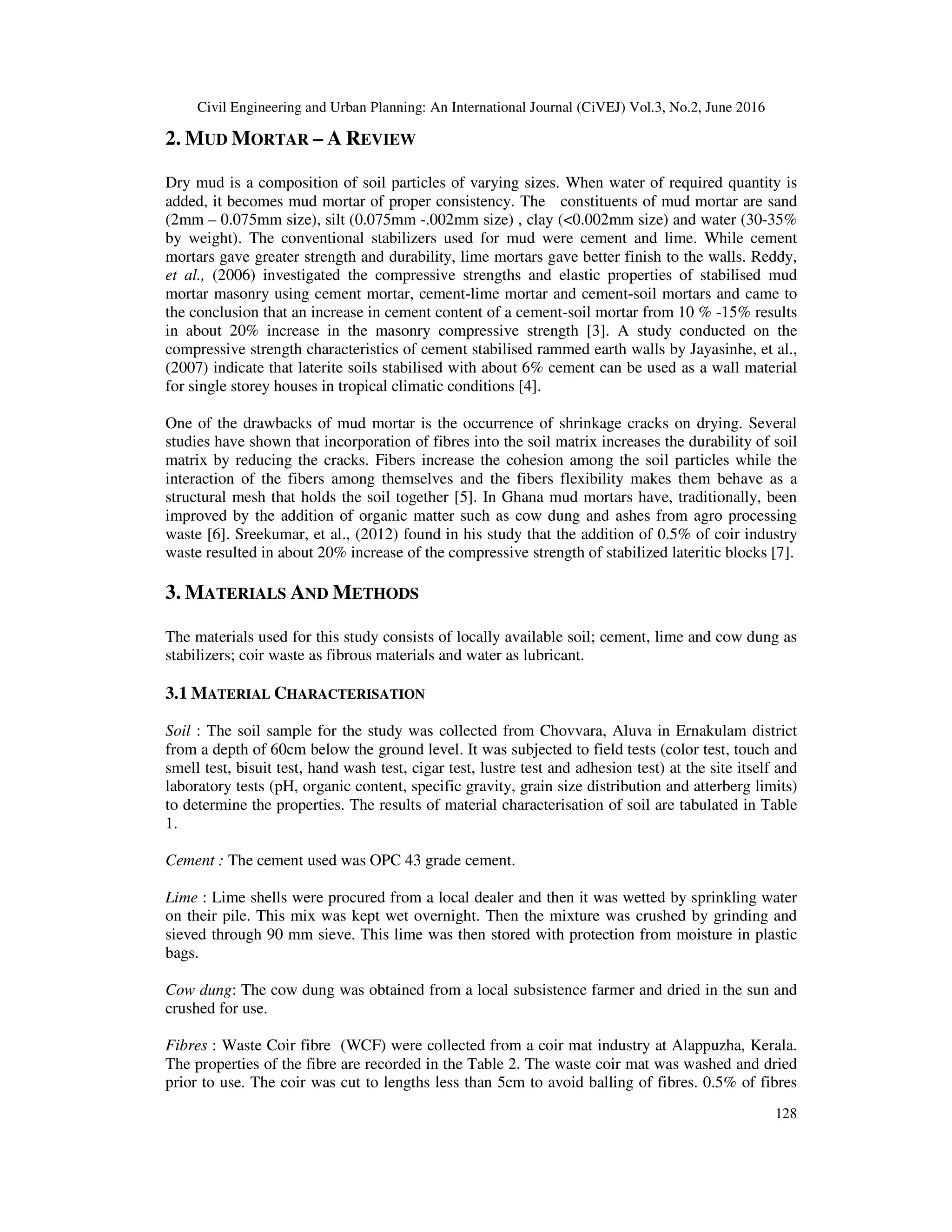 EXPERIMENTAL STUDY ON THE PHYSICAL PROPERTIES OF MUD MORTAR IN ...