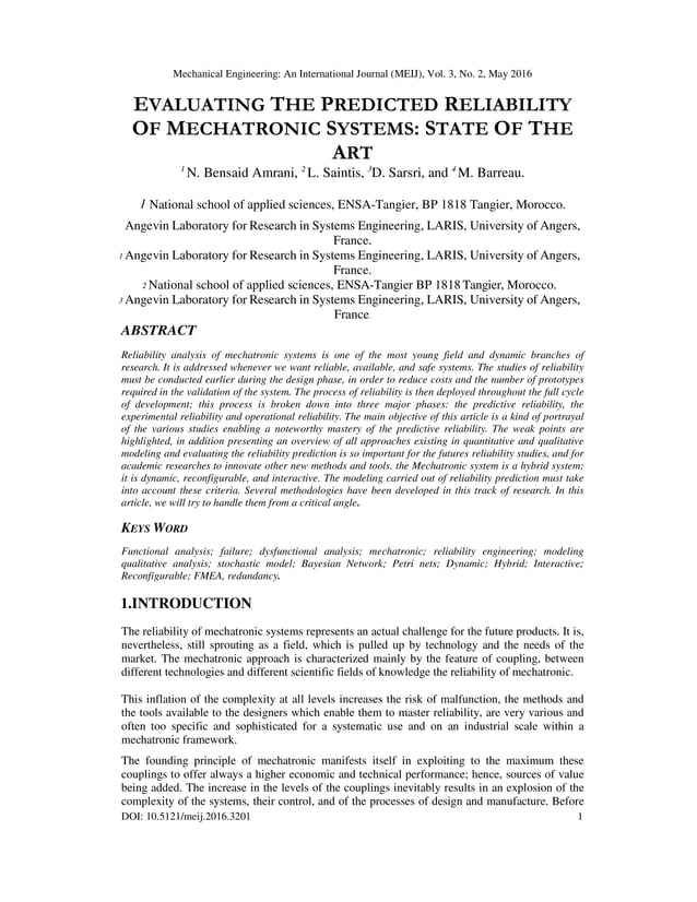 EVALUATING THE PREDICTED RELIABILITY OF MECHATRONIC SYSTEMS: STATE OF ...