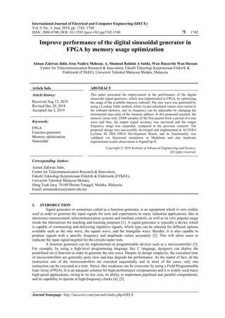 Improve performance of the digital sinusoidal generator in FPGA by memory usage optimization | PDF