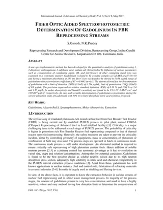 FIBER OPTIC AIDED SPECTROPHOTOMETRIC DETERMINATION OF GADOLINIUM IN FBR REPROCESSING STREAMS | PDF