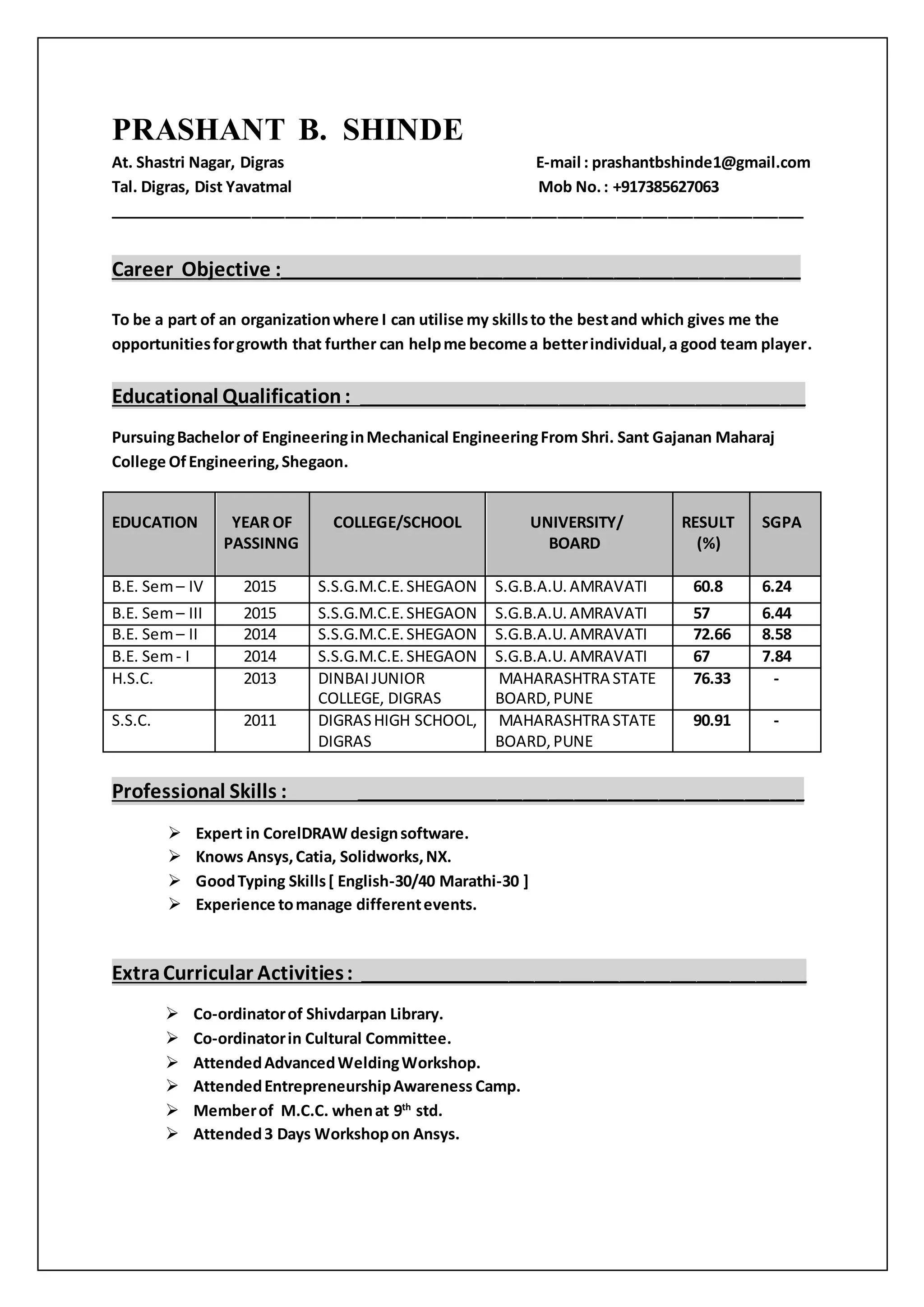 Prashant Shinde resume | DOCX