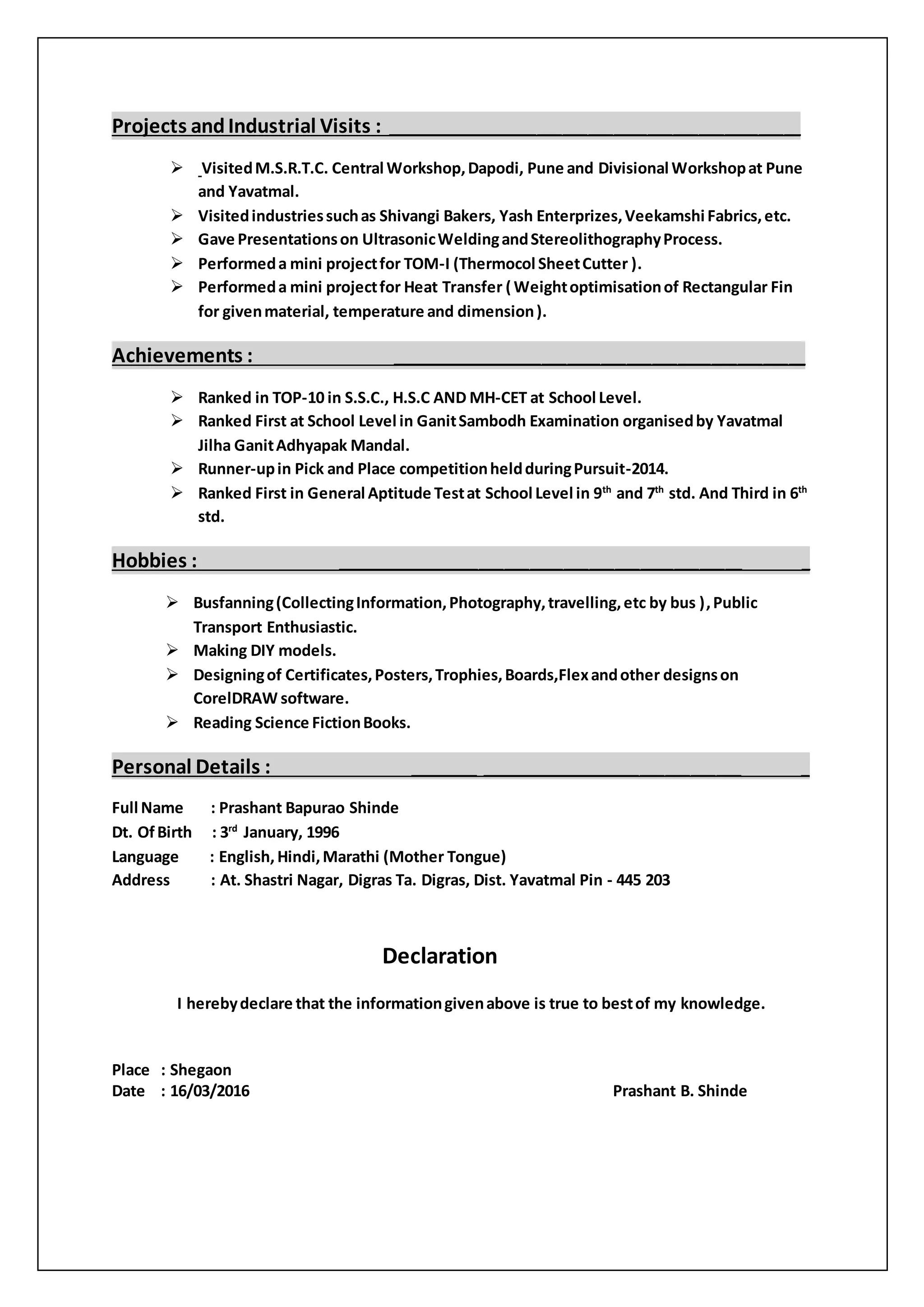 Prashant Shinde resume | DOCX