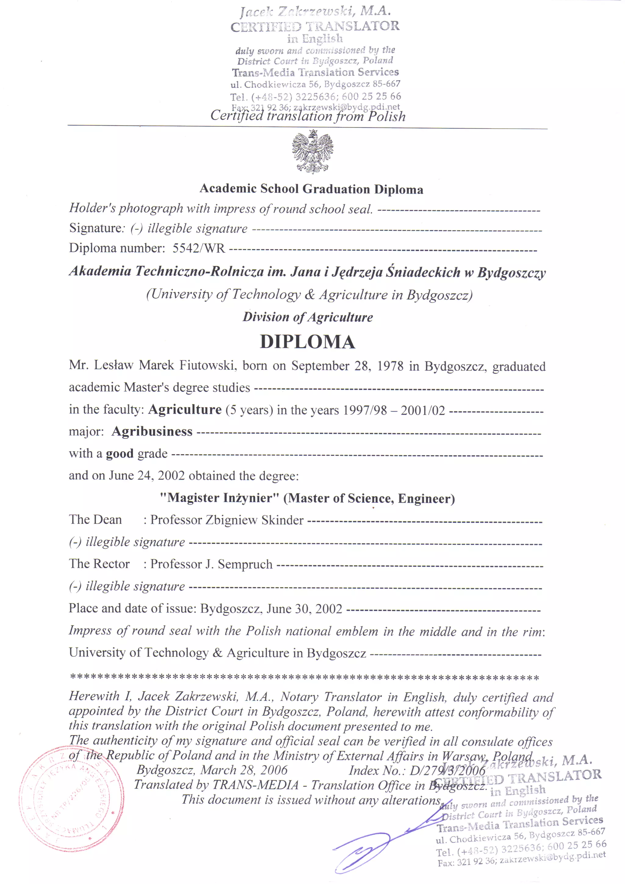 Diploma MSc Agriculture translation | PDF