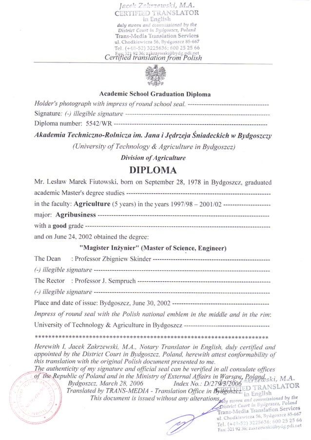 Diploma MSc Agriculture translation | PDF