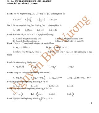Chia sẻ 321 bài tập trắc nghiệm toán bất phương trình mũ, logarit | PDF