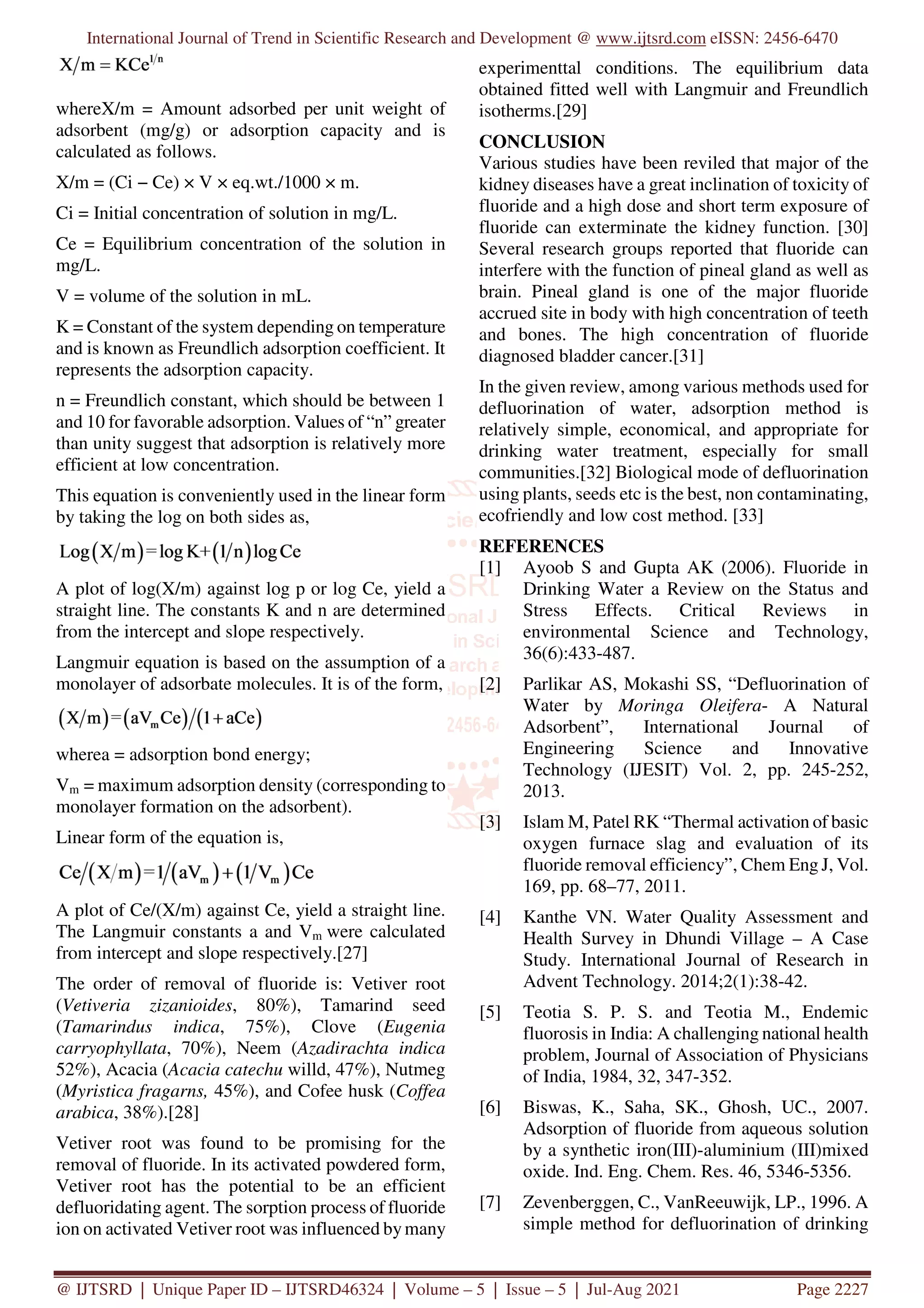 Defluorination of Drinking Water | PDF