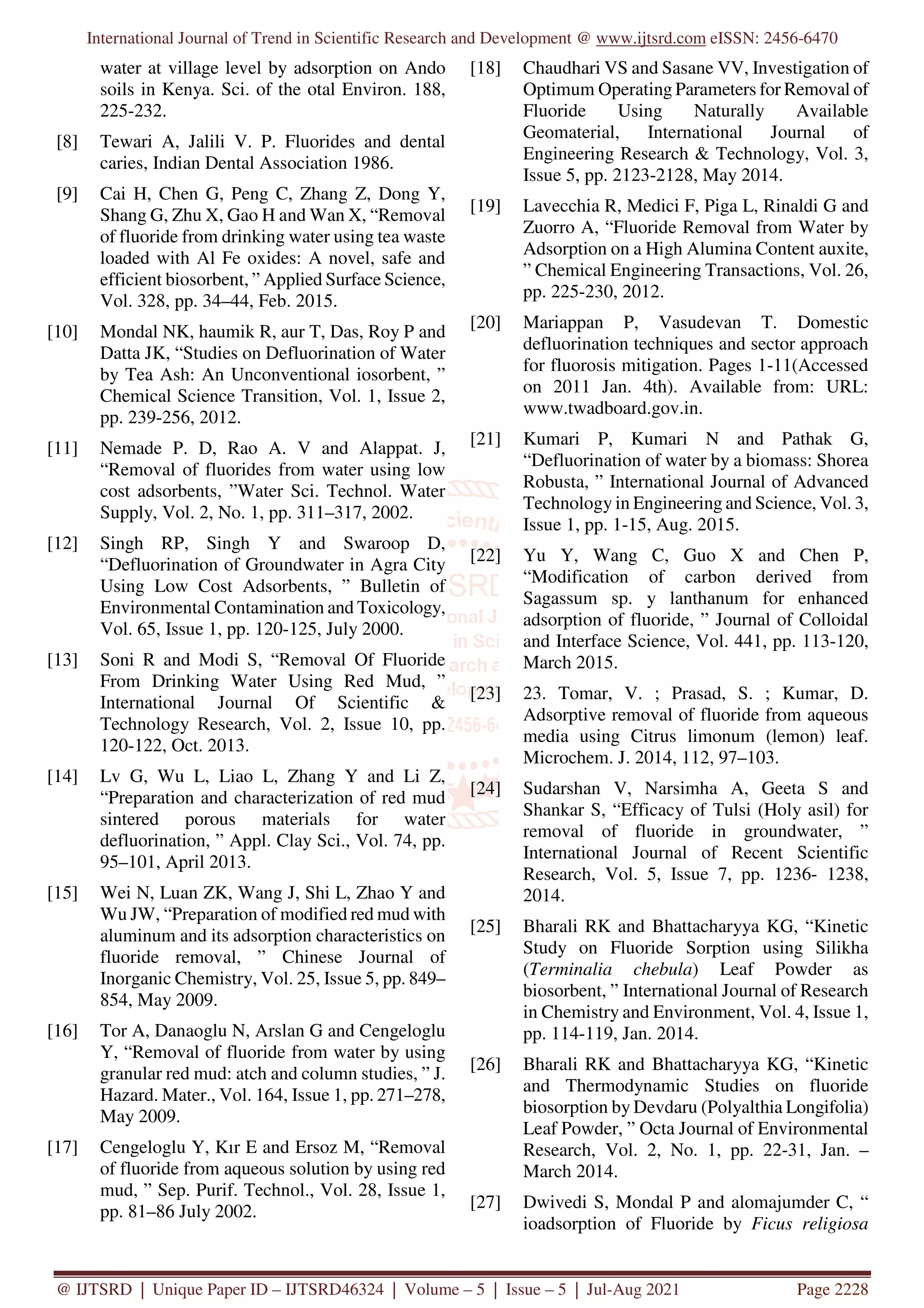 Defluorination of Drinking Water | PDF
