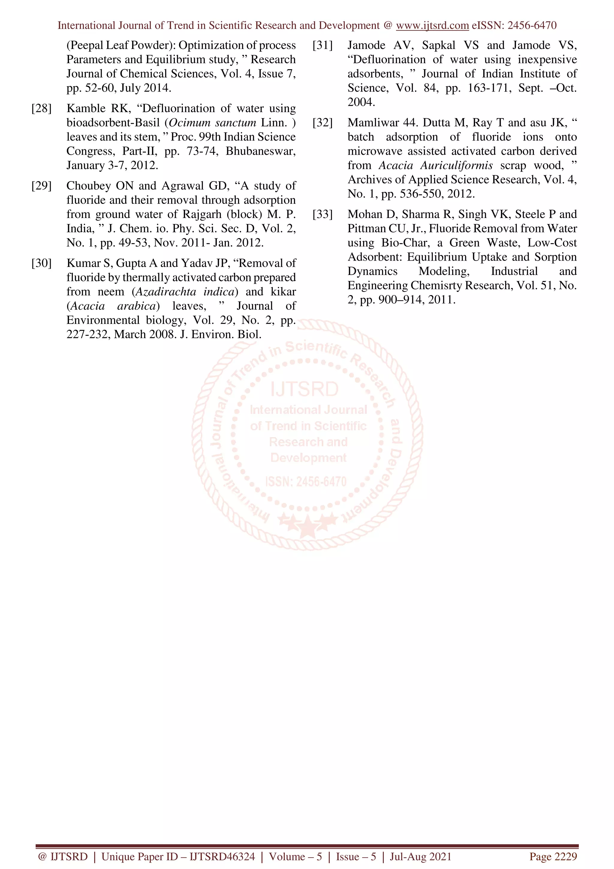 Defluorination of Drinking Water | PDF