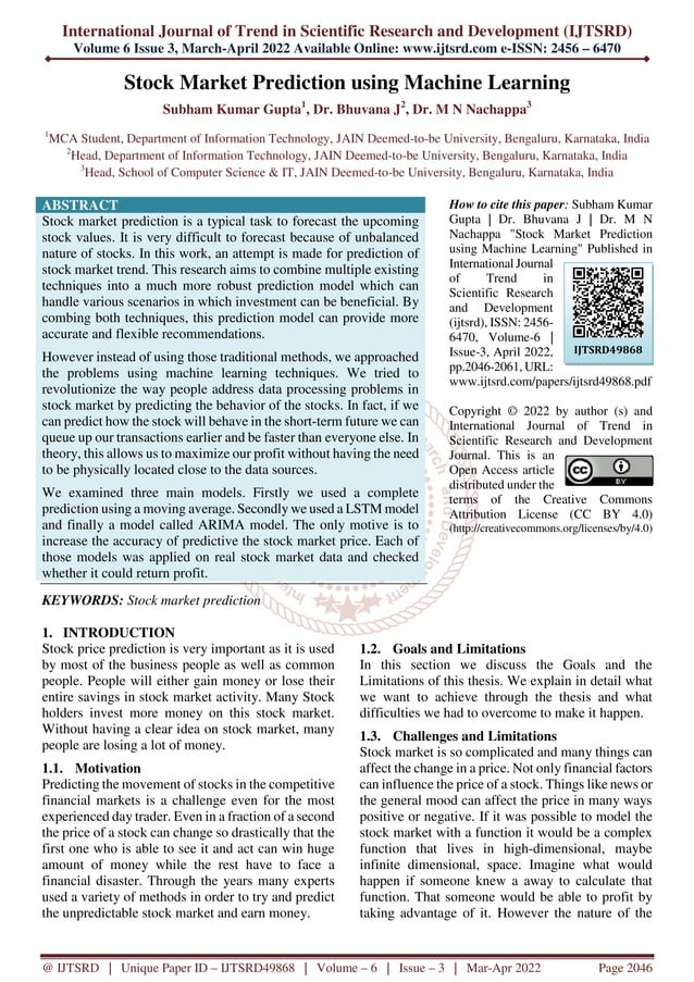 Stock Market Prediction using Machine Learning | PDF