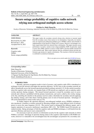 Secure outage probability of cognitive radio network relying non-orthogonal multiple access ...