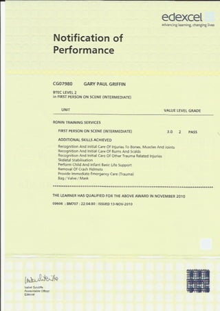 BTEC Level 2 FPOS Medical Certificate | PDF