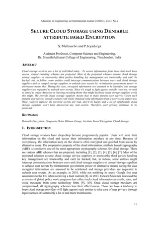 SECURE CLOUD STORAGE USING DENIABLE ATTRIBUTE BASED ENCRYPTION | PDF
