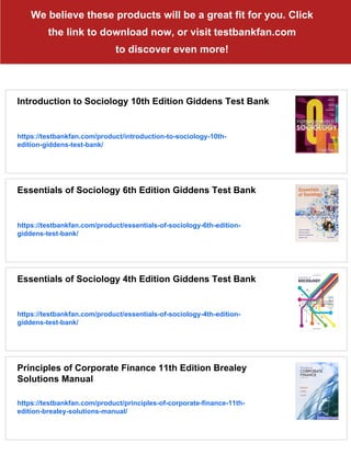 Introduction to Sociology 11th Edition Giddens Test Bank | PDF