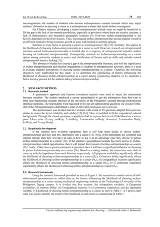 Factors influencing engineering students for choosing techno-entrepreneurship as a career: An ...