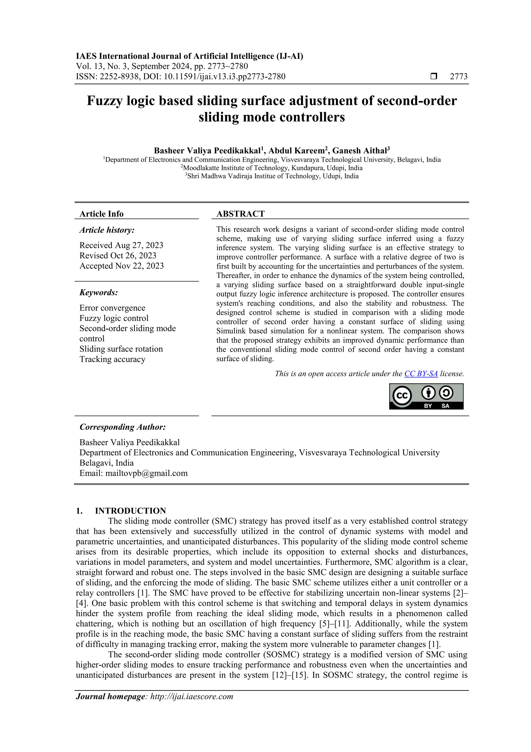 Fuzzy logic based sliding surface adjustment of second-order sliding mode controllers | PDF
