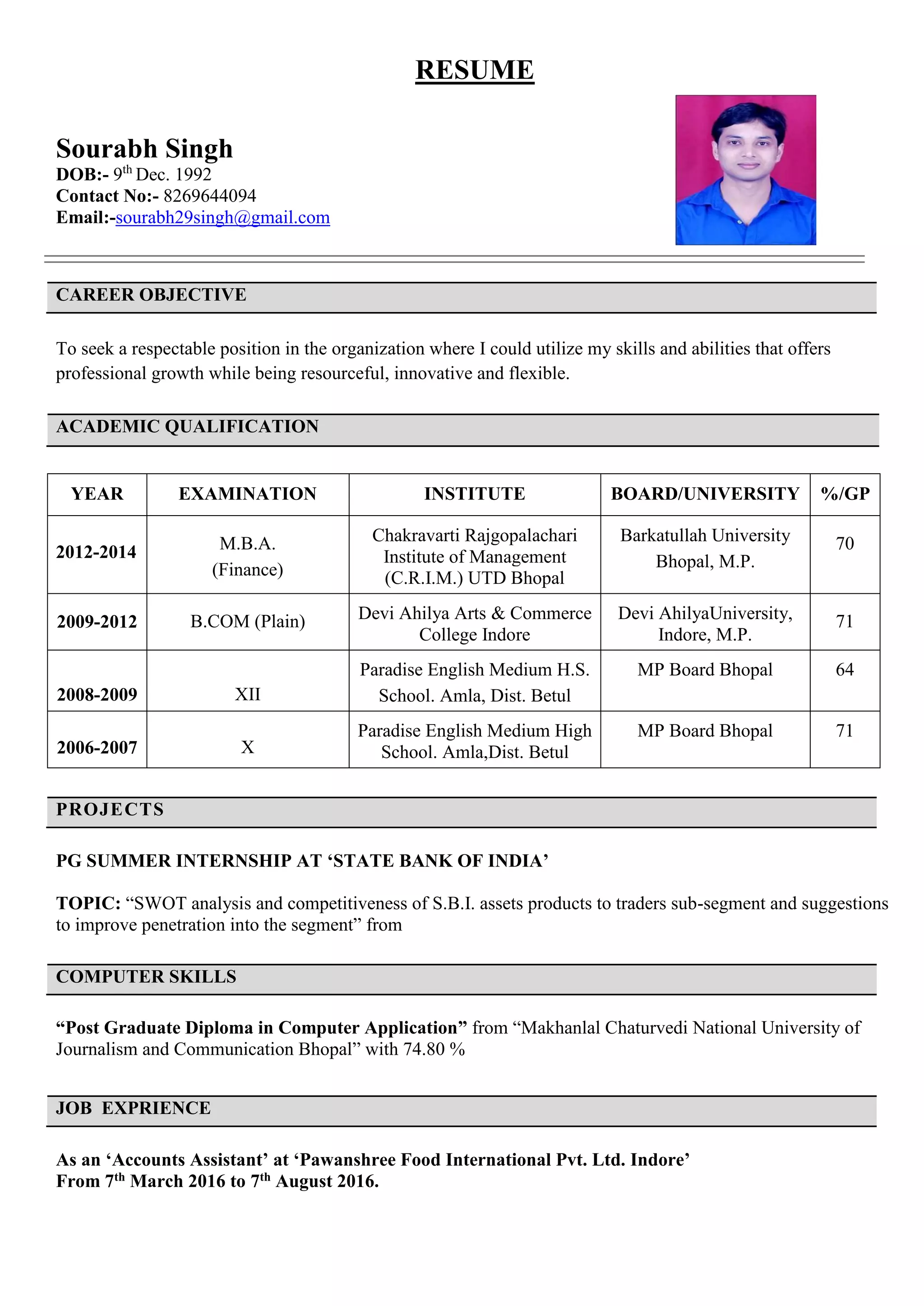 SOURABH SINGH RESUME WORD | PDF