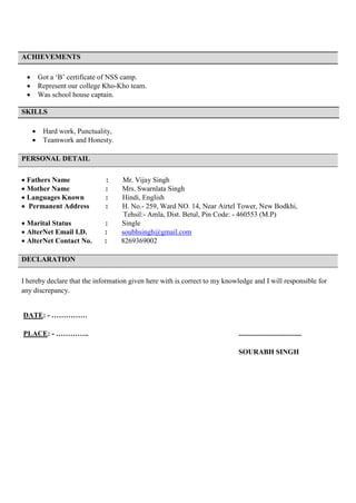 SOURABH SINGH RESUME WORD | PDF