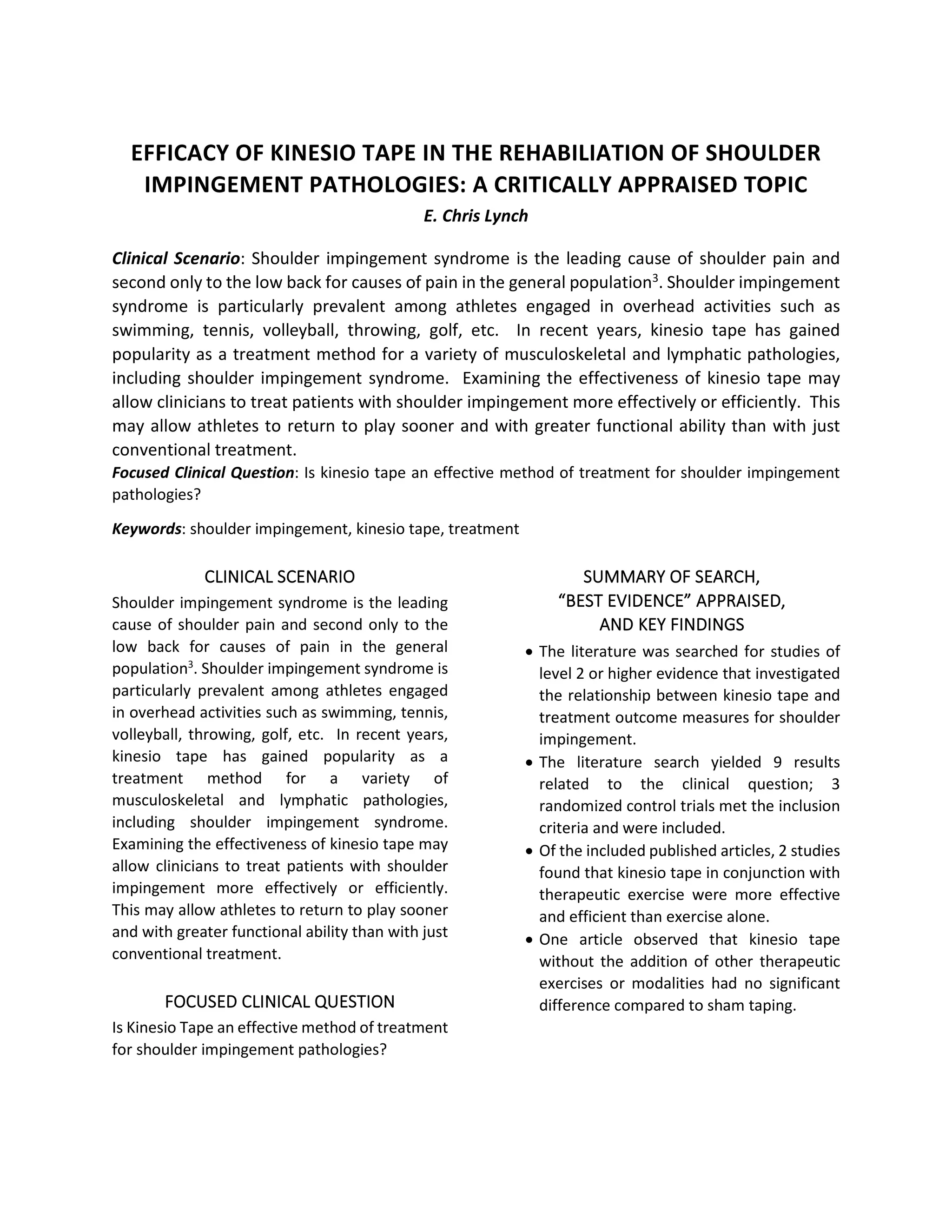 Critically Appraised Topic | PDF | Injuries | Diseases and Conditions