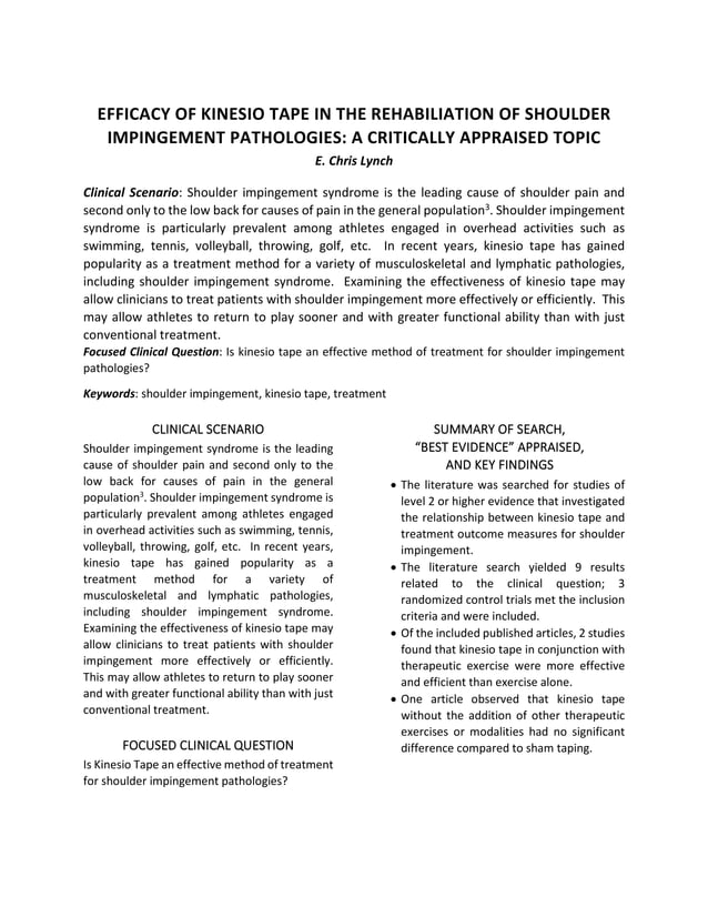 Critically Appraised Topic | PDF | Injuries | Diseases and Conditions