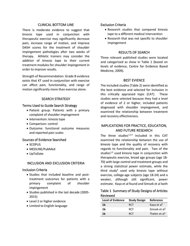 Critically Appraised Topic | PDF | Injuries | Diseases and Conditions