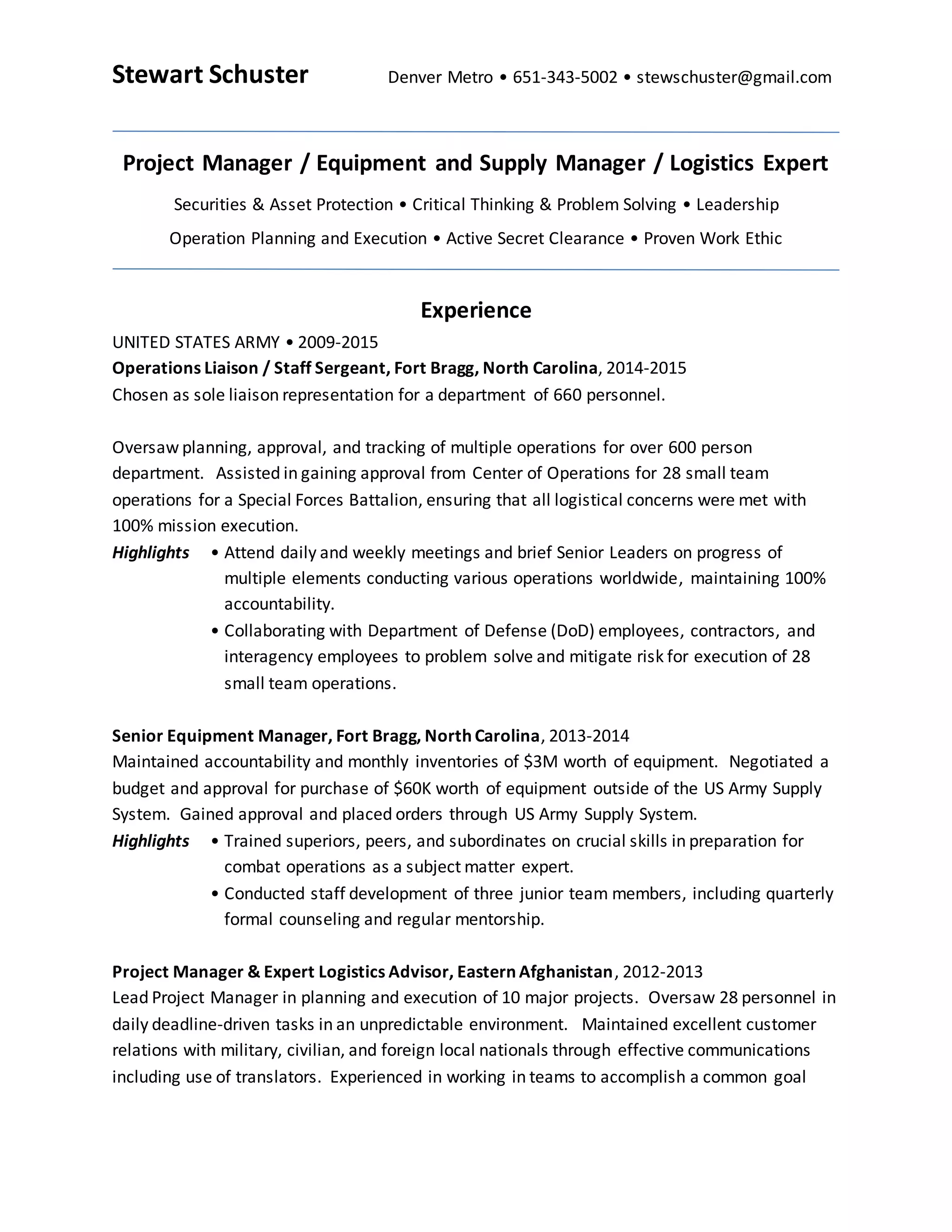 Stewart Schuster general Resume | PDF