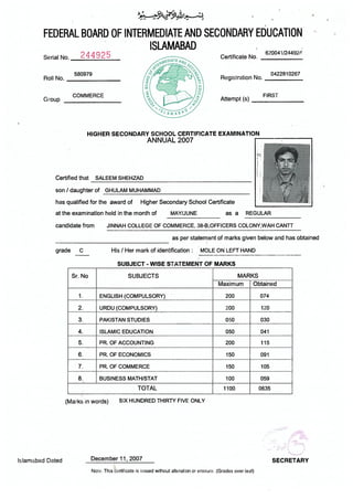 higher Secondary school Certificate front | PDF
