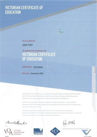 VCE - Certificate | PDF
