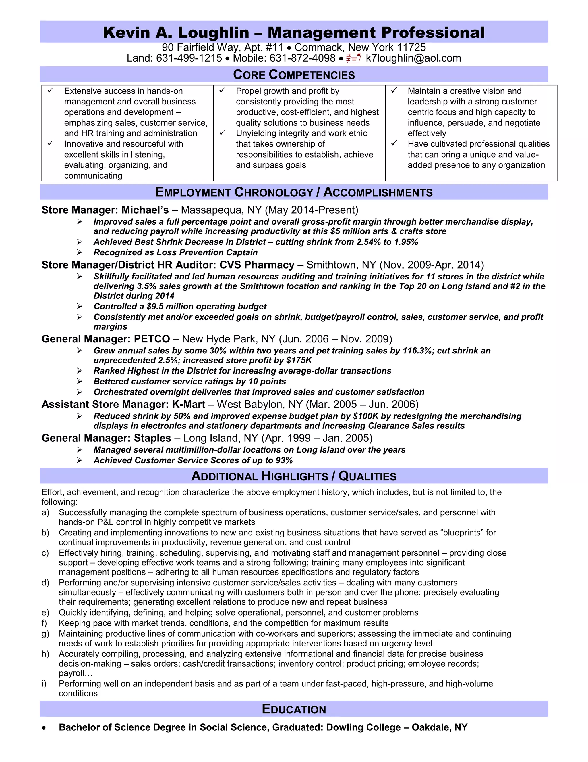 Kevin A. Loughlin resume | PDF