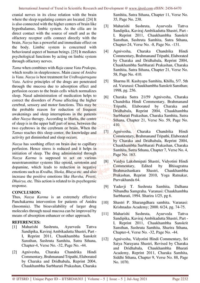 Nasya Karma in Relation to Anidra W.S.R to Insomnia | PDF | Ear, Nose ...