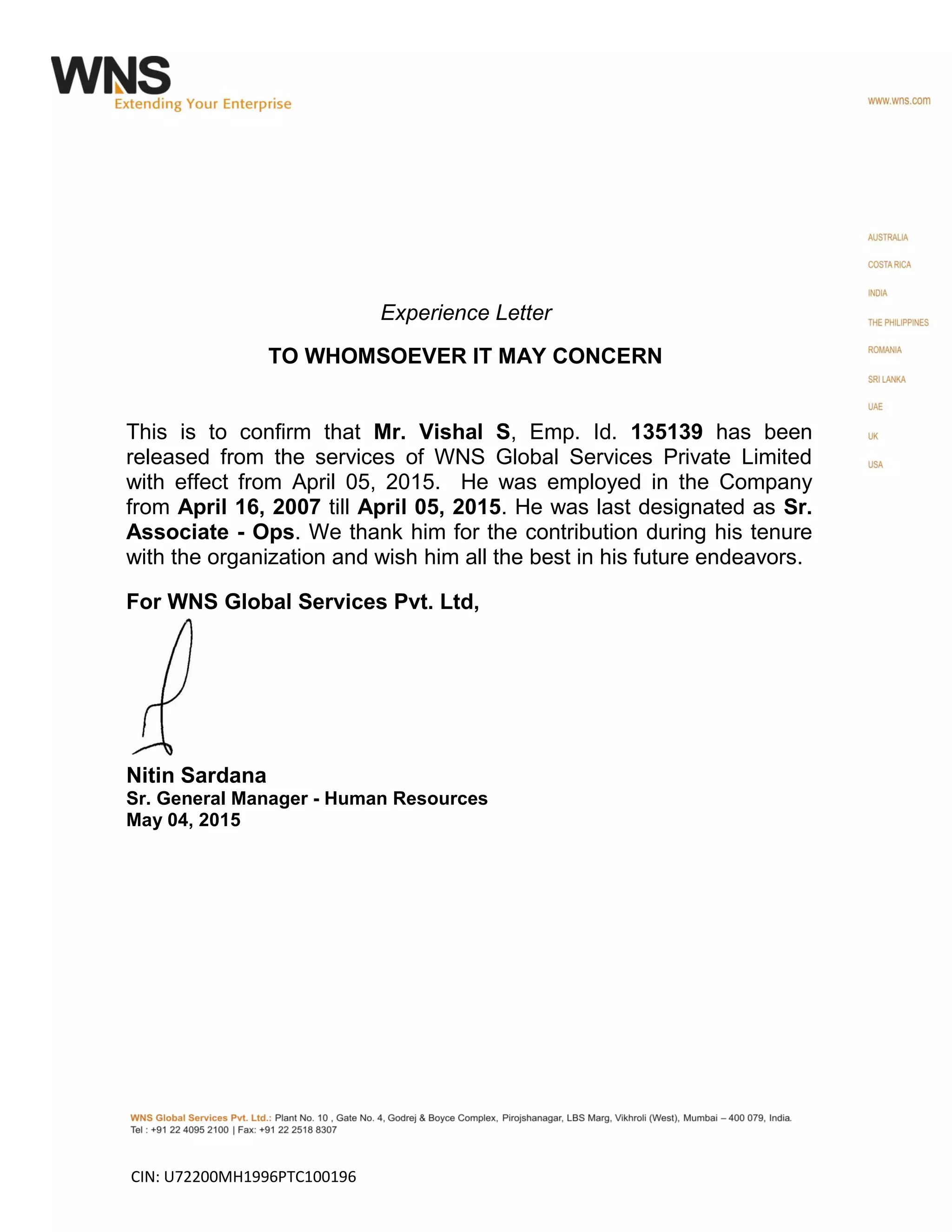 Experience Letter_ 135139 | PDF