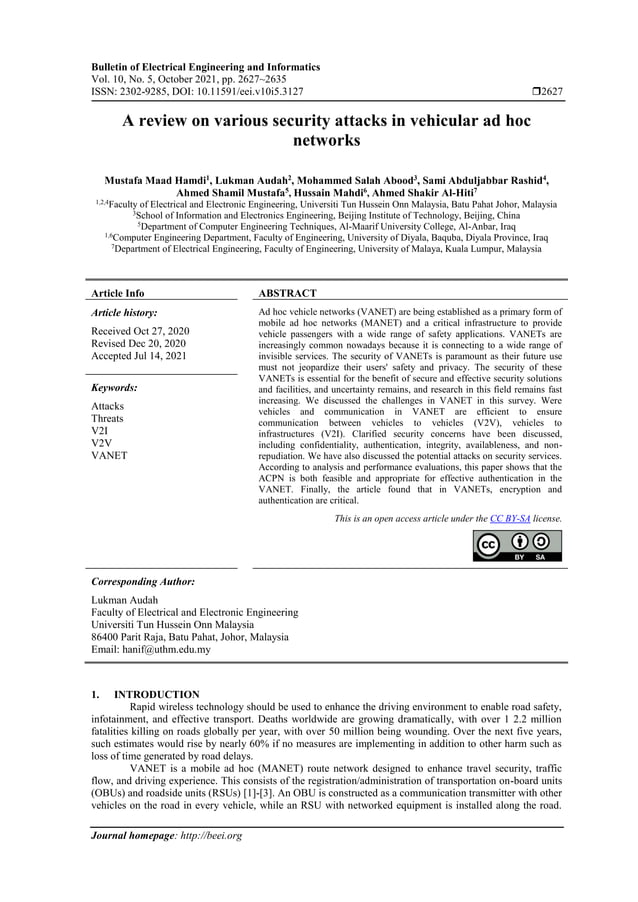 A review on various security attacks in vehicular ad hoc networks | PDF