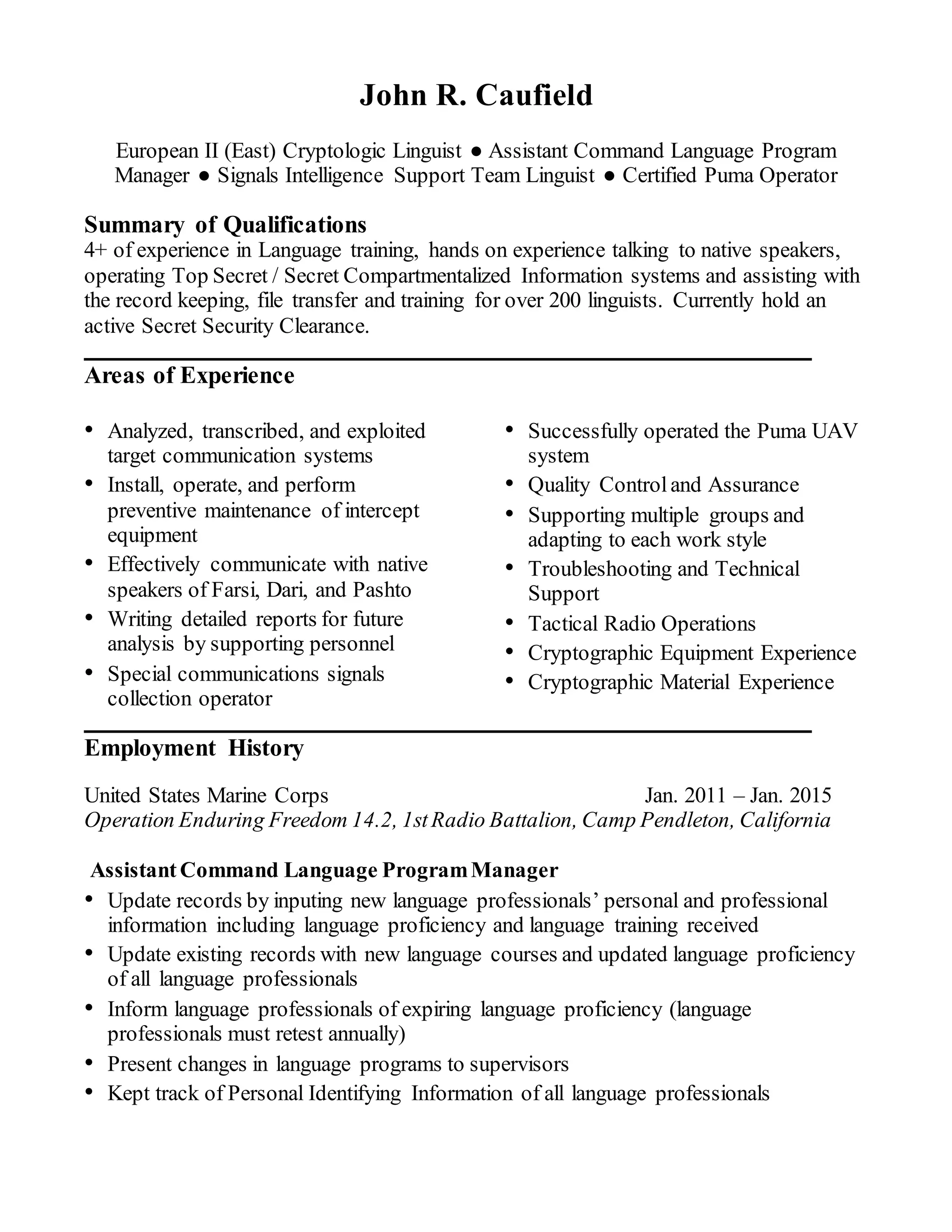 John Caufield's Resumé for caljobs | PDF