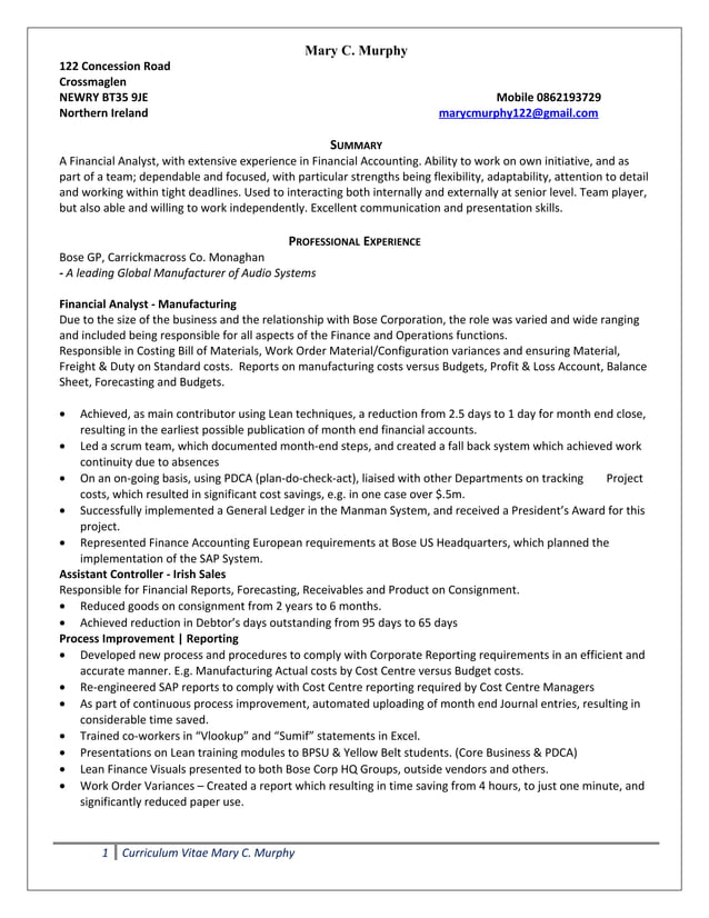 cv-mary murphy | DOC | Business Accounting & Finance | Business