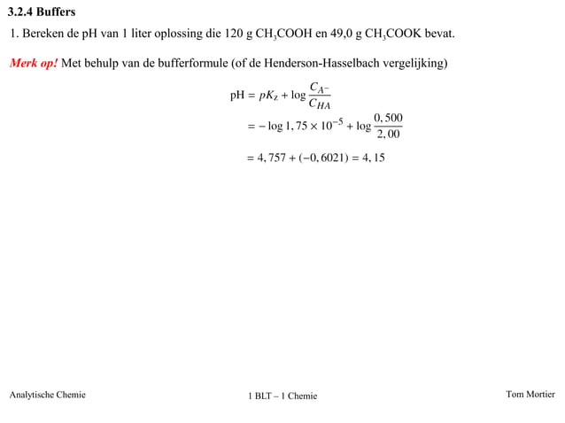 Oefeningen op pH-berekeningen van buffers | PPT