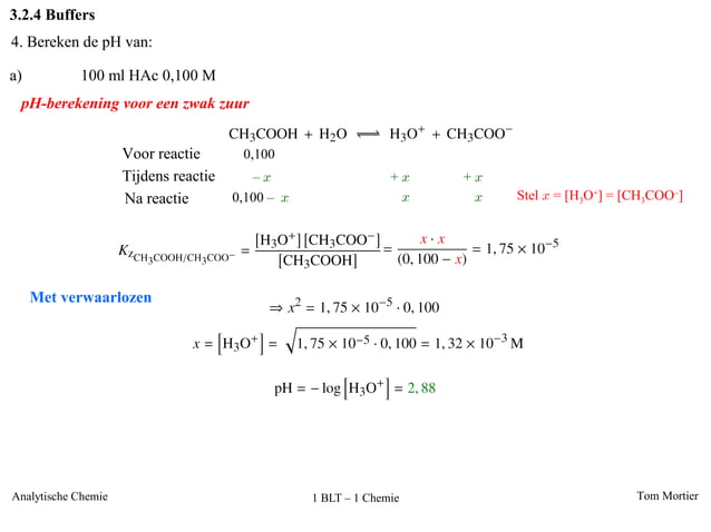 Oefeningen op pH-berekeningen van buffers | PPT