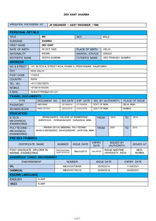 DEV KANT CV FOR ENGINE ROOM CADET wr | DOCX