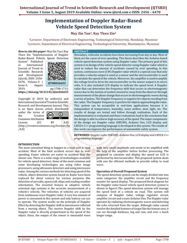 Implementation of Doppler Radar Based Vehicle Speed Detection System | PDF