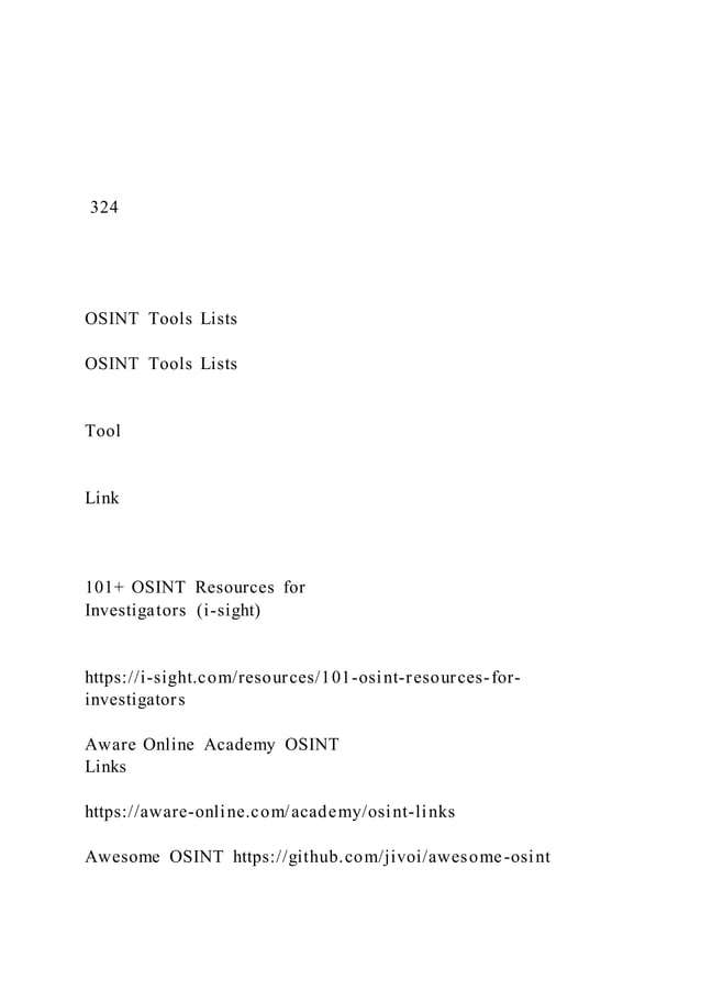 324 OSINT Tools Lists OSINT Tools Lists | PDF