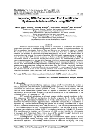 Improving DNA Barcode-based Fish Identification System on Imbalanced ...