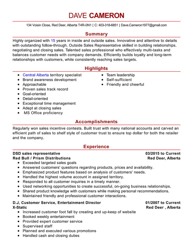 Dave Cameron Resume 1 | PDF