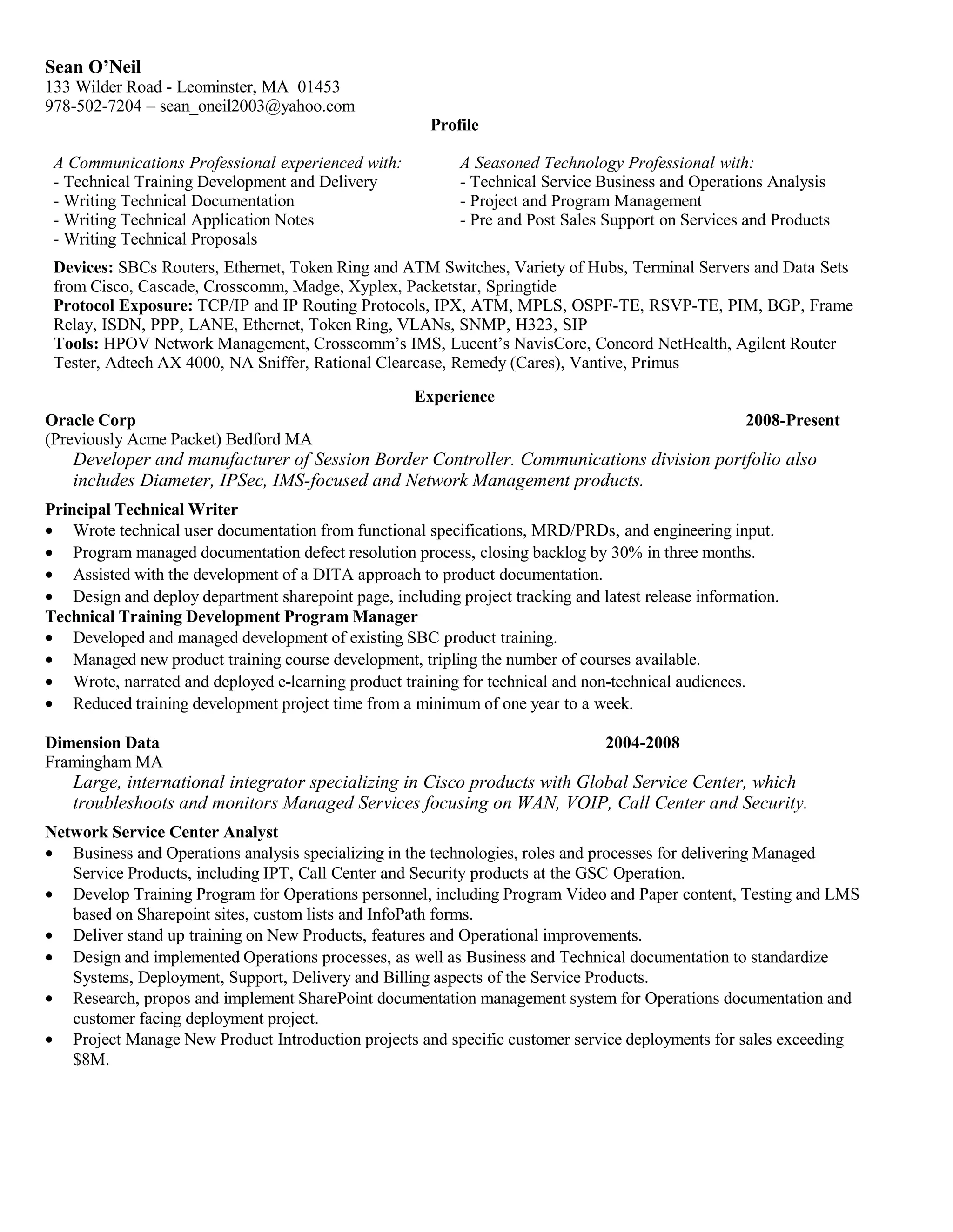 Sean O'Neil - CV | PDF